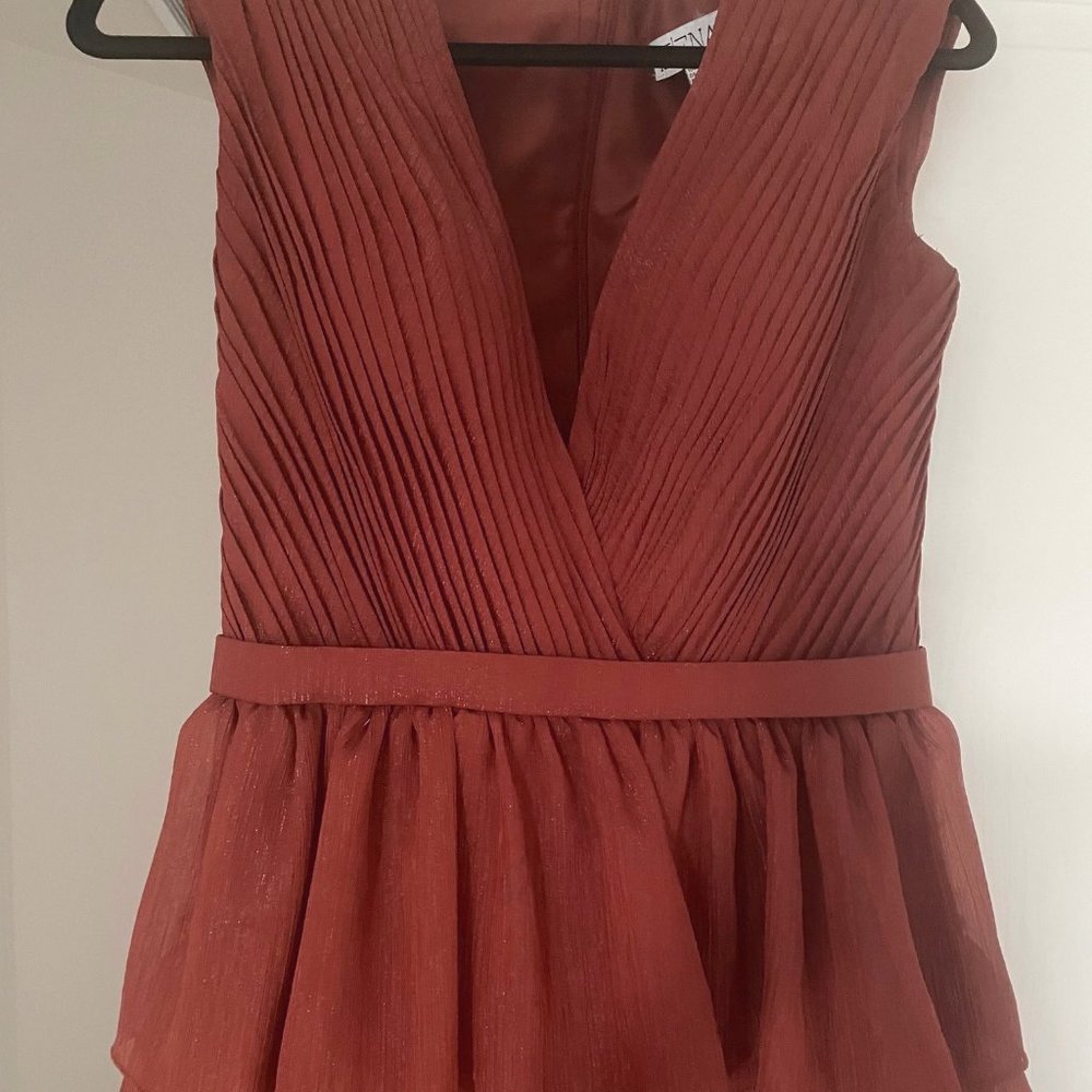 Mac Duggal Plunge Neck Ruffle Tiered Gown Burgundy Si… Gem